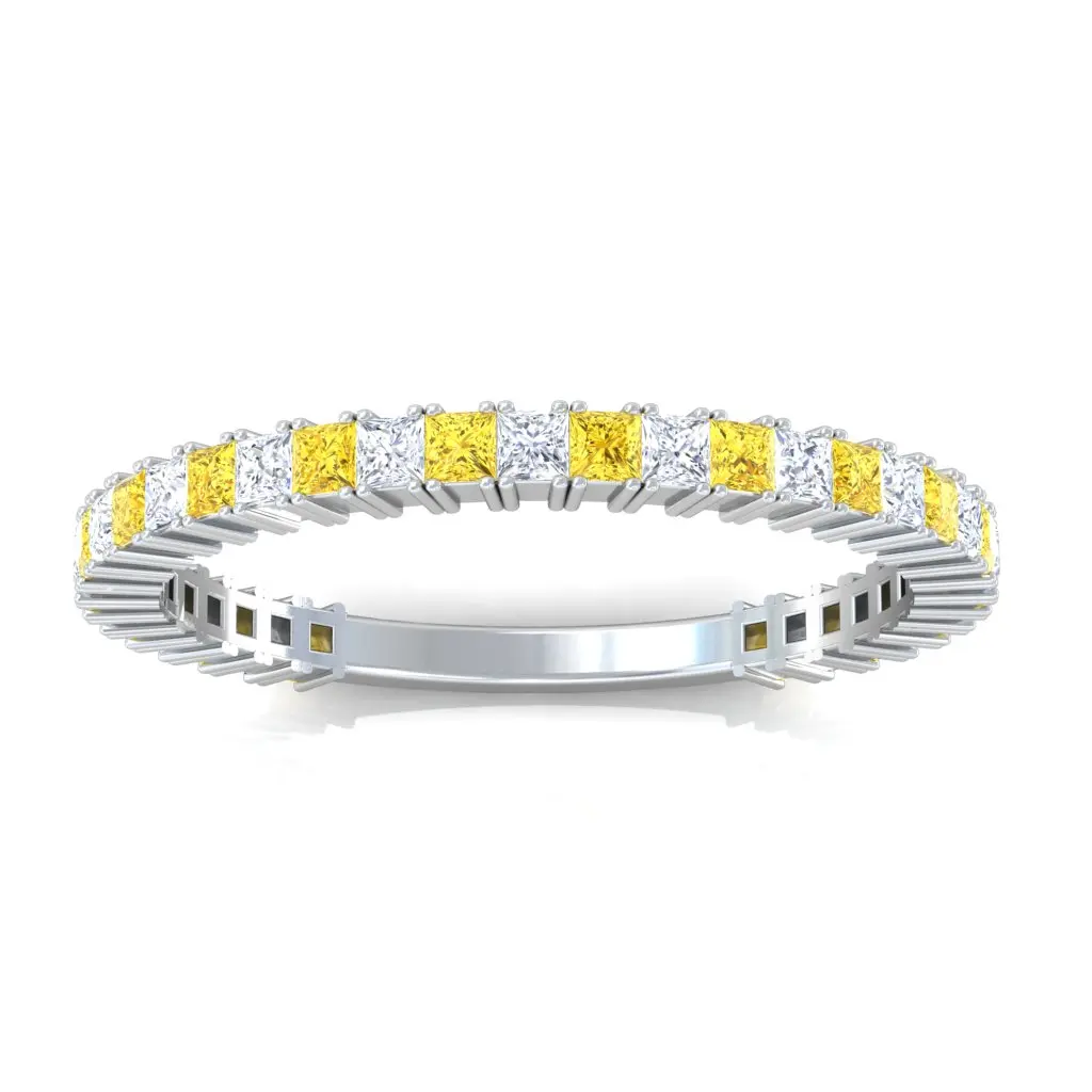 Three Fourth Eternity Diamond And Yellow Sapphire Square Shape Prong ...