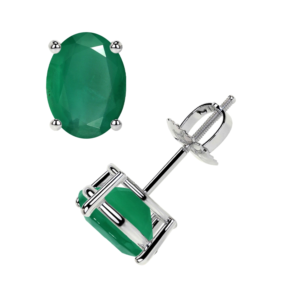 Classic Four Prong Oval Cut Emerald Stud Earrings (1.50cttw) A Quality