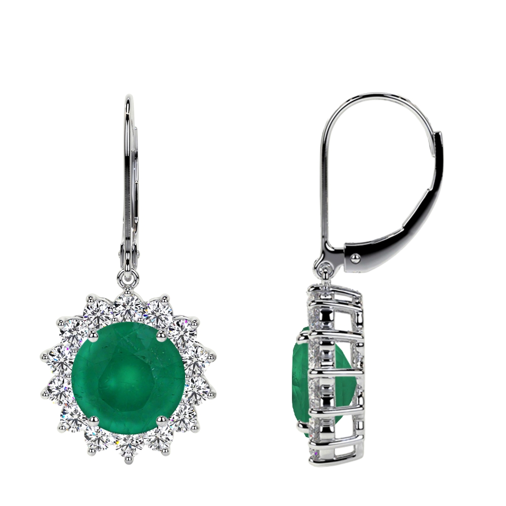 Round Shape Emerald Dangling Earrings With Round Diamonds (4.76cttw.) A ...
