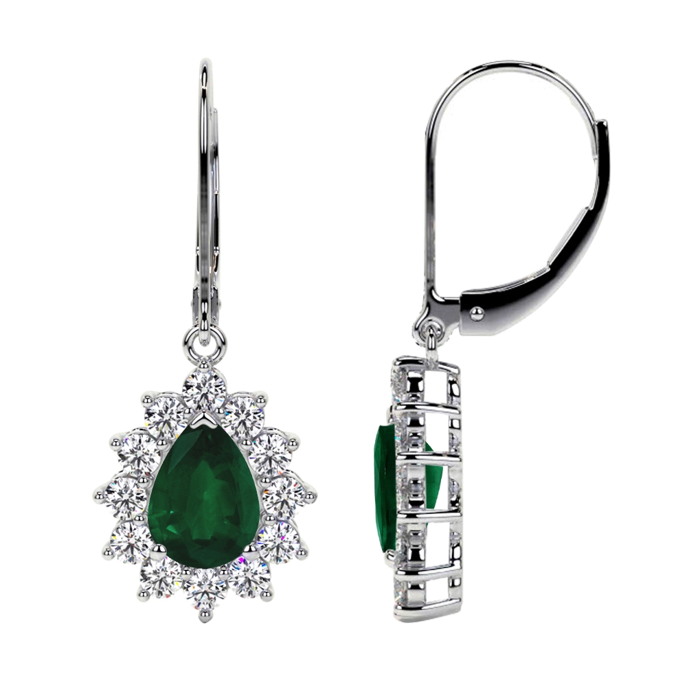 Pear Shape Emerald Dangling Earrings With Round Diamonds (4.02cttw.) AA ...