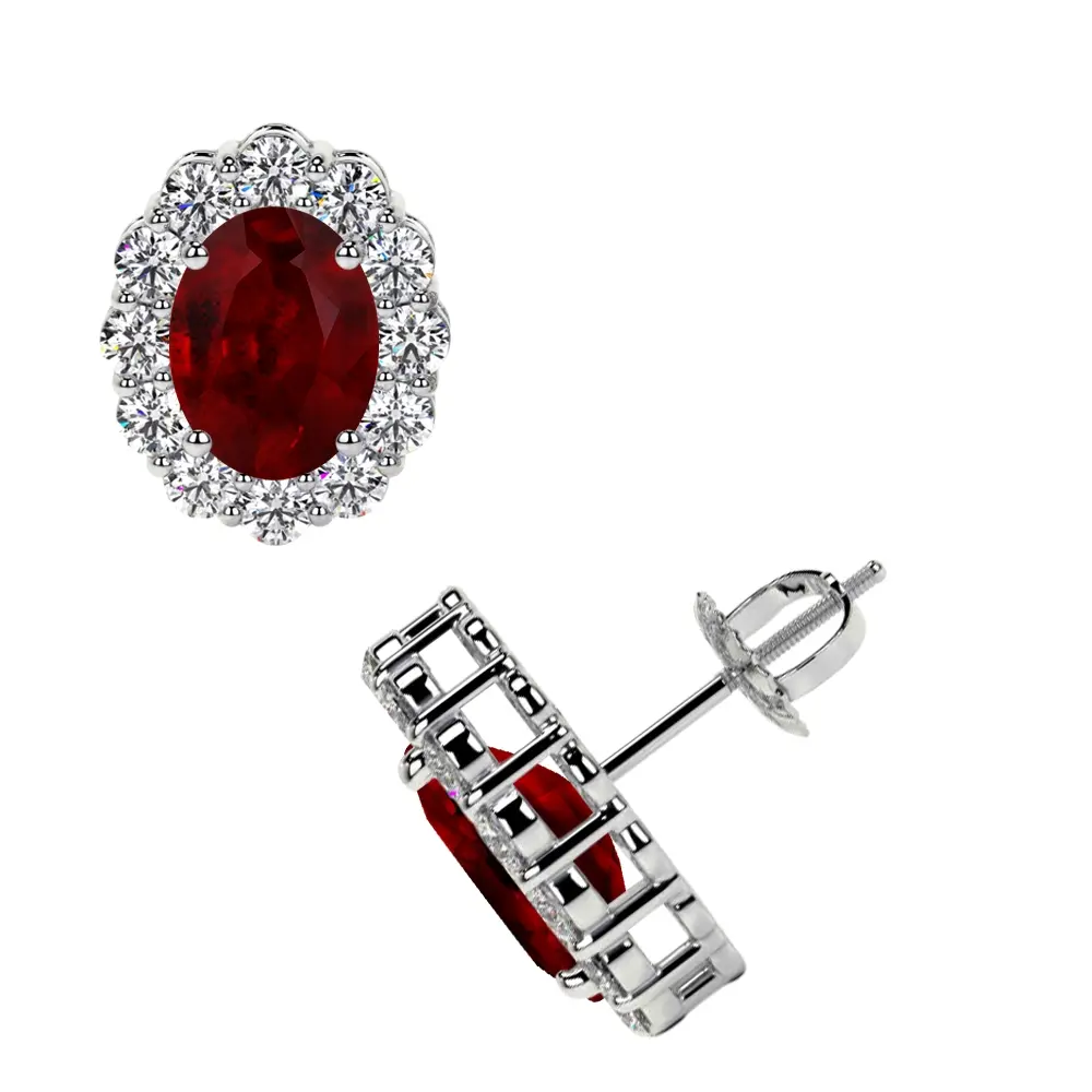 Oval Cut Ruby Earrings With Round Diamonds (5.52cttw) AAA Quality