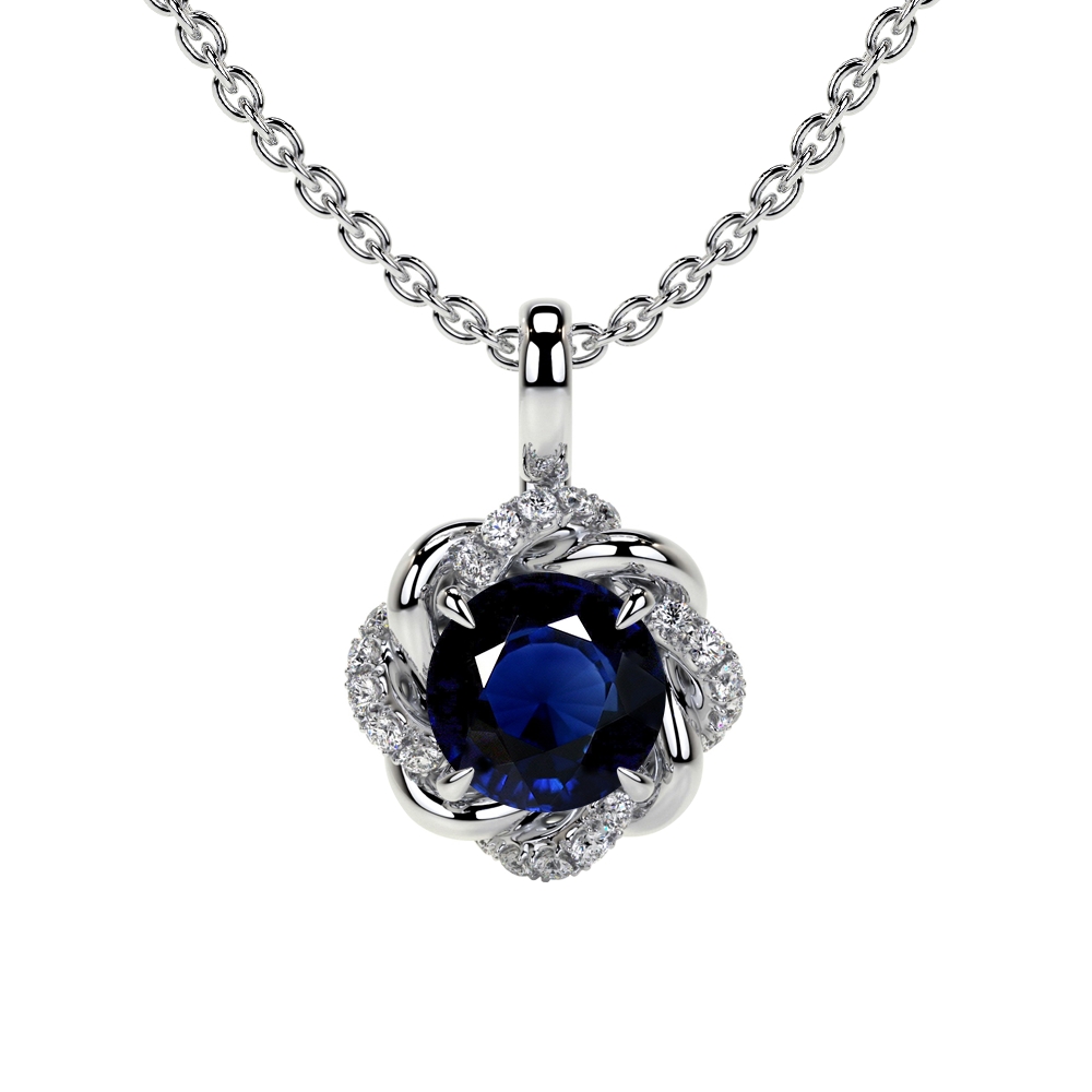 Round Blue Sapphire Flower Pendant (1.15cttw) AA Quality