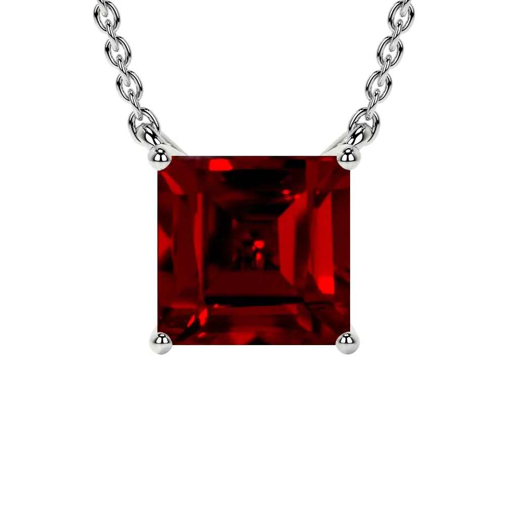 Square Ruby Classic Solitaire Pendant (0.40cts.) AAAA Quality