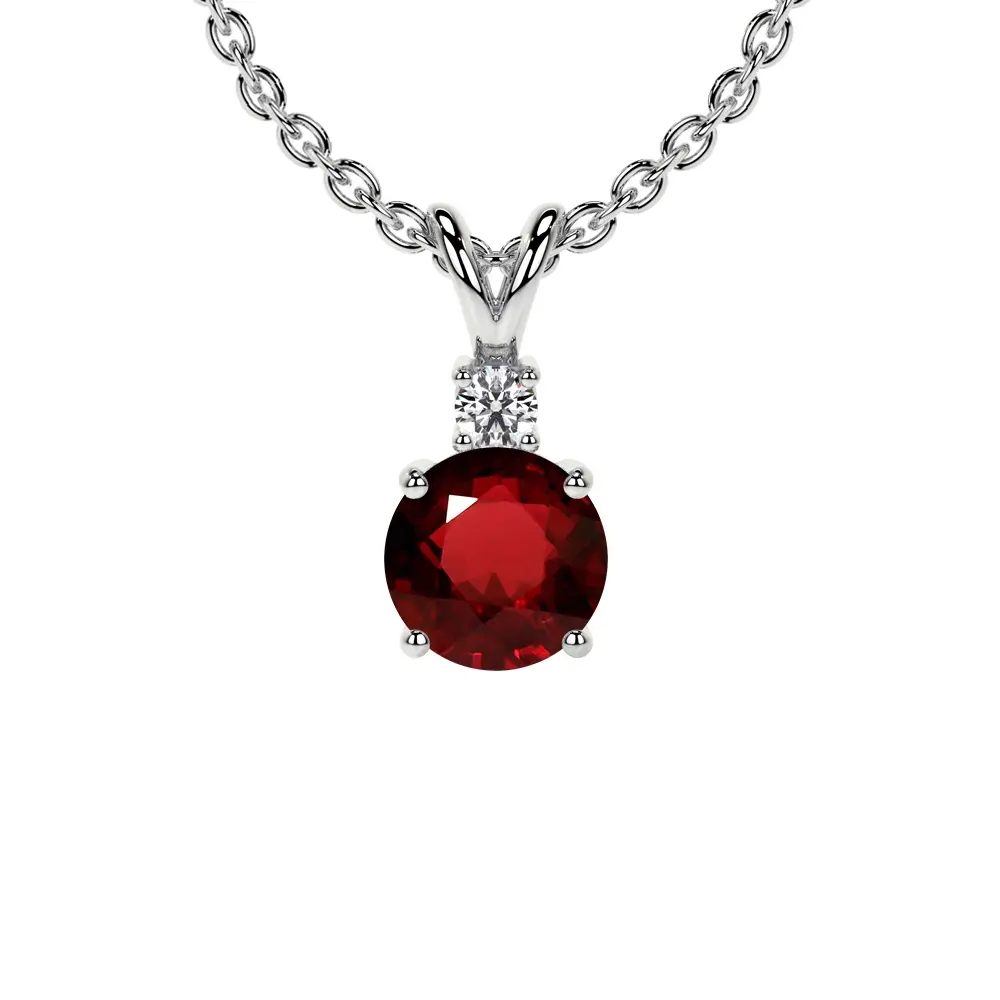 Round Ruby Pendant with Round Diamond (0.68cttw) AAA Quality