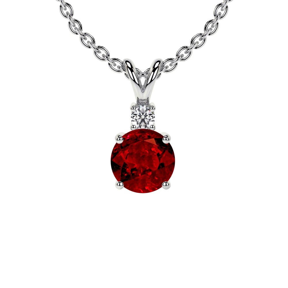 Round Ruby Pendant with Round Diamond (0.68cttw) AAAA Quality