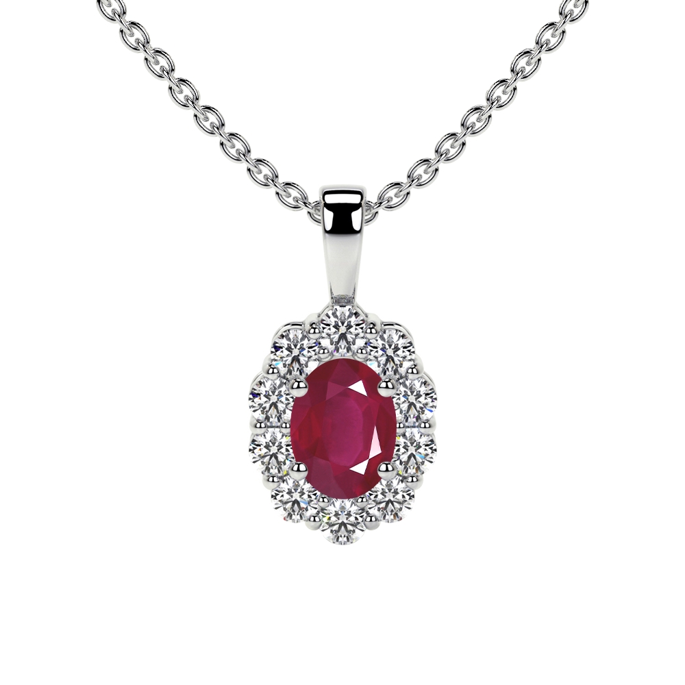 Oval Cut Ruby Halo Pendant (0.95cttw) A Quality
