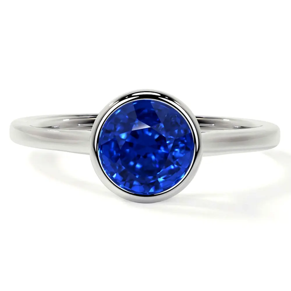 Bezel Set Round Blue Sapphire Solitaire Ring (1.05cts.) AAAA Quality