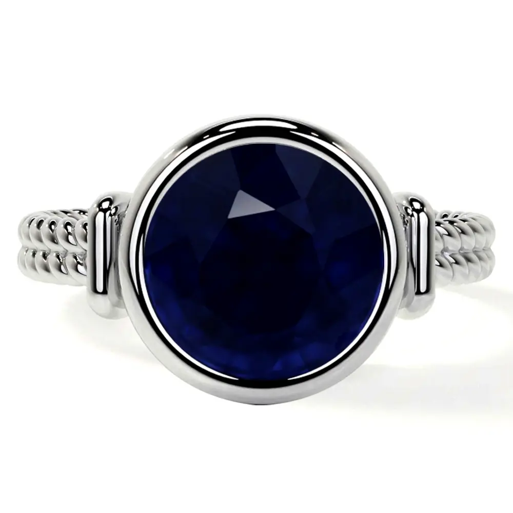 Round Bezel Set Blue Sapphire Rope Ring(2.25cts.) AA Quality