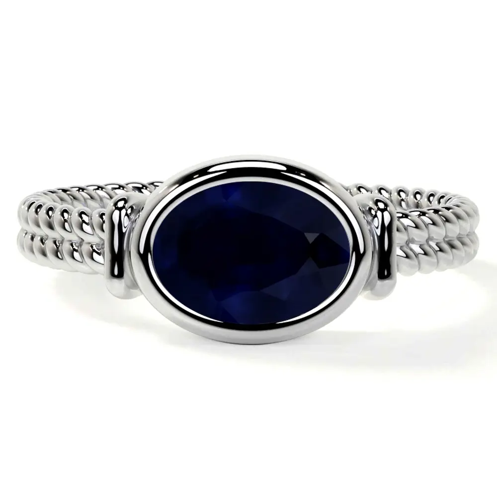 Oval Bezel Set Blue Sapphire Rope Ring(1.00cts.) AA Quality