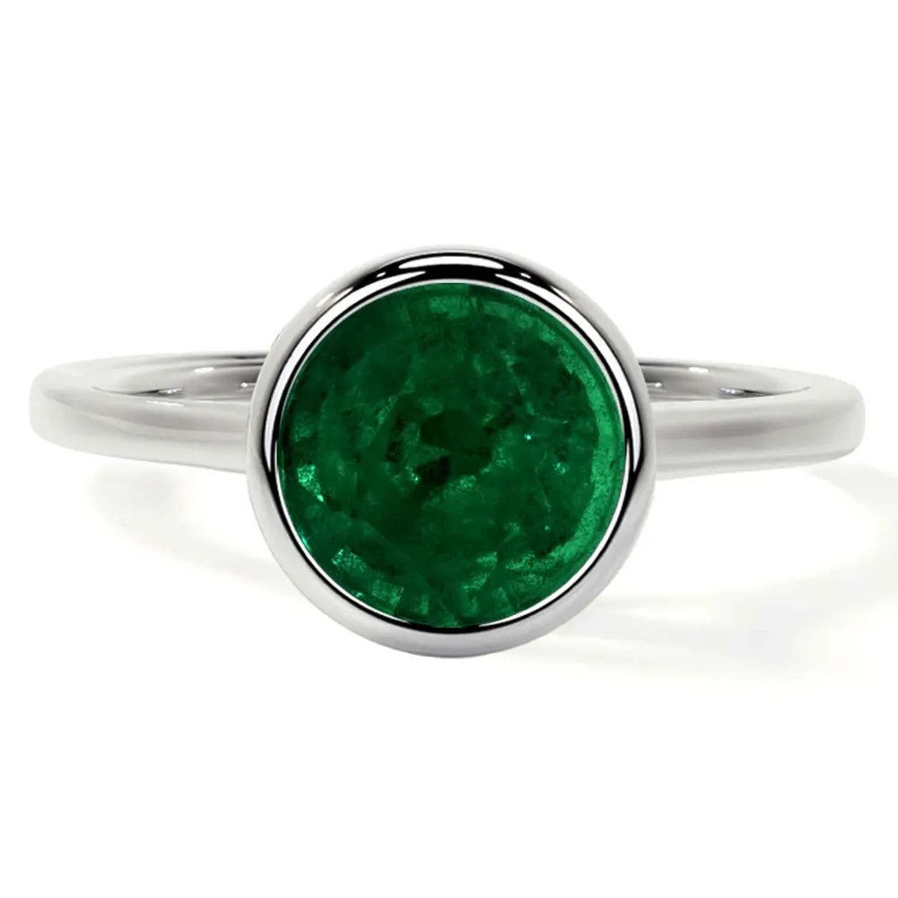 Bezel Set Round Emerald Solitaire Ring (1.75cts.) AA Quality