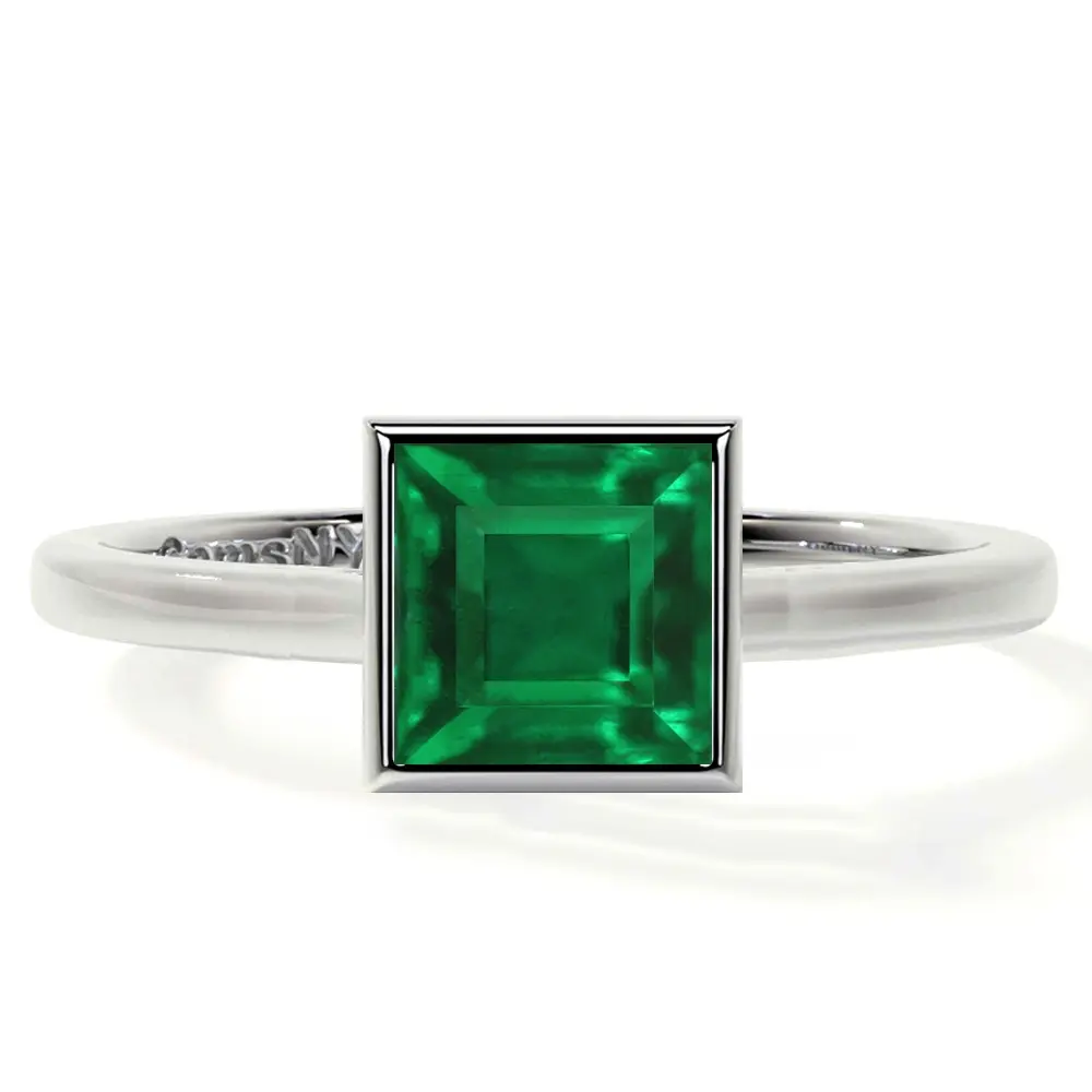 Bezel Set Square Cut Emerald Solitaire Ring (0.55cts.) AAA Quality