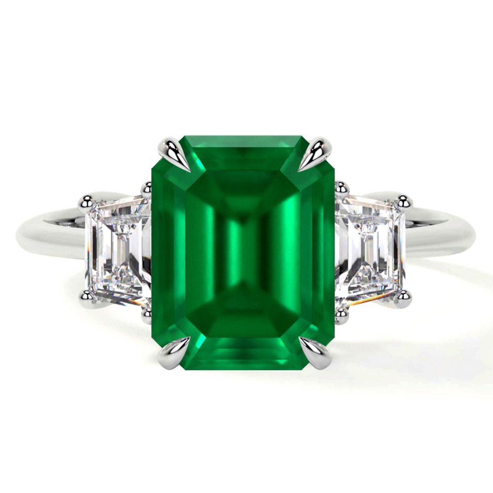 Emerald Cut Engagement Rings With Trapezoid Side Stones