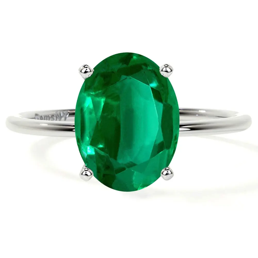 Dainty Oval Four Prong Emerald Solitaire Ring (2.40cts.) AAA Quality