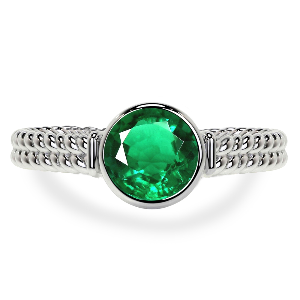 Round Bezel Set Emerald Rope Ring(0.50cts.) AAA Quality