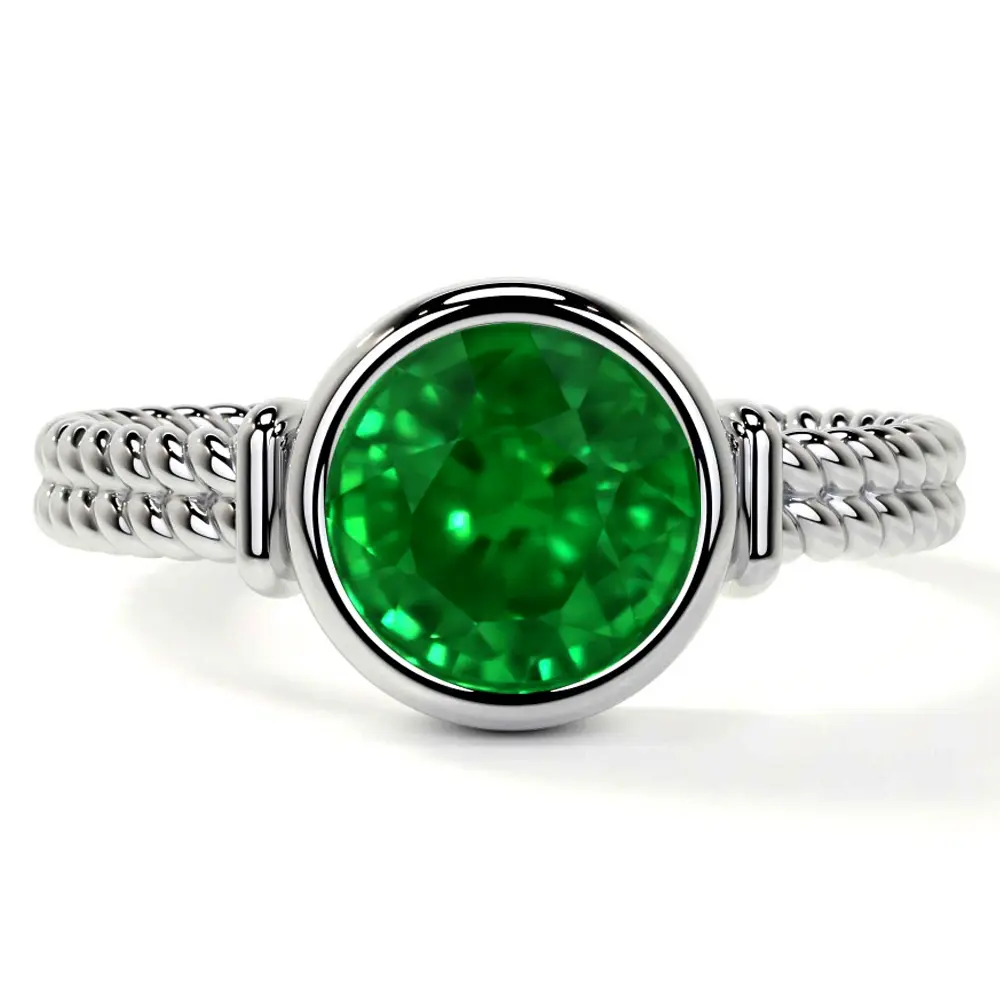 Round Bezel Set Emerald Rope Ring(0.50cts.) AAAA Quality