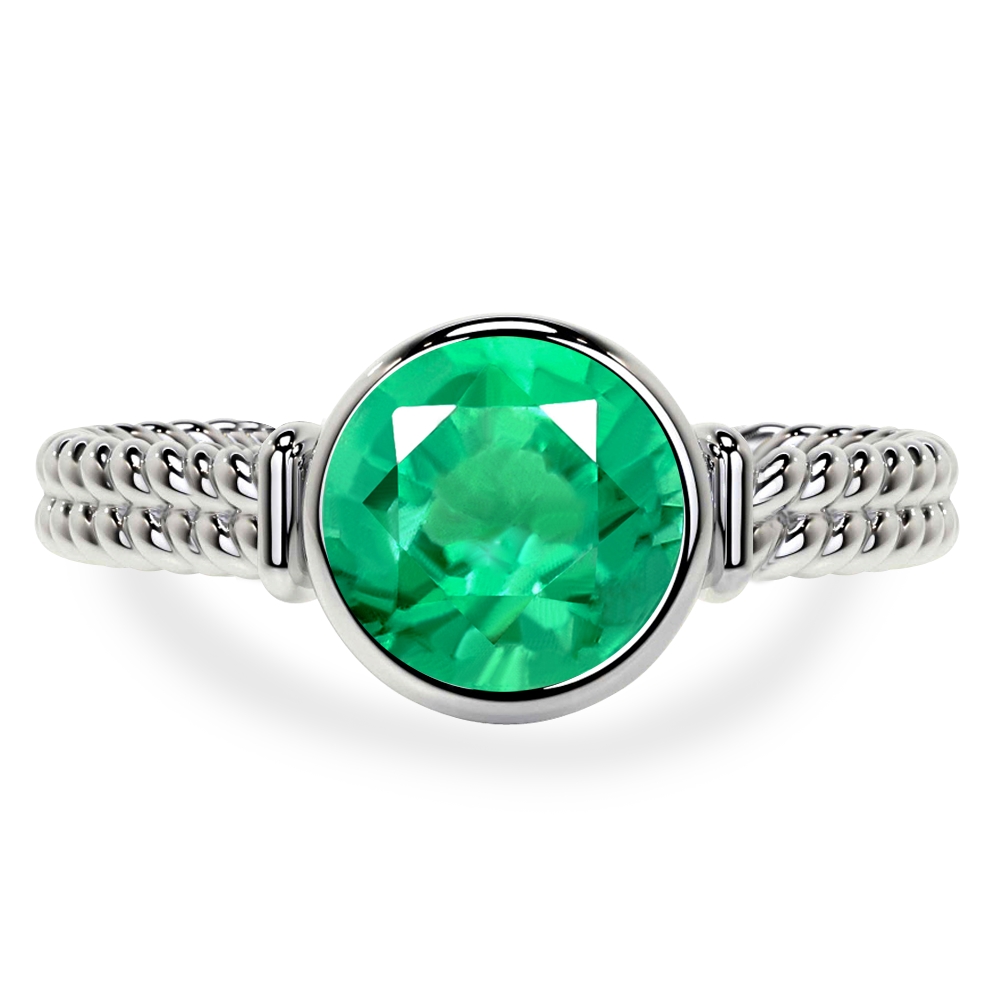 Round Shape Emerald Solitaire Ring (0.75cts) AA Quality