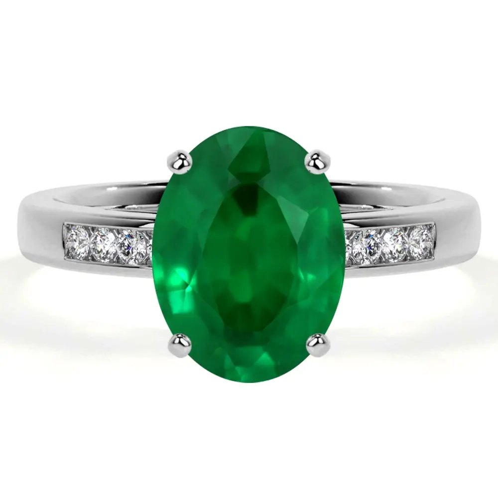 Traditional Oval Emerald Ring with Channel Set Diamonds (2.56cttw) AAA ...
