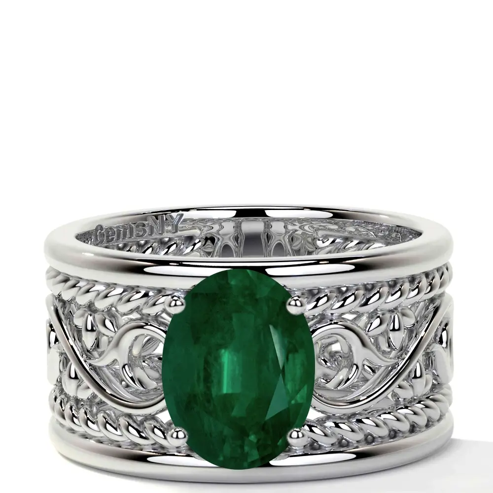 Vintage Prong Set Oval Emerald Solitaire Ring(2.40cts.) AA Quality