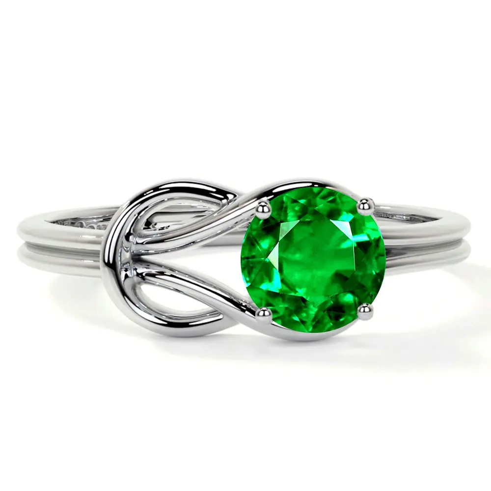 Vintage Prong Set Round Emerald Solitaire Ring(0.75cts.) AAAA Quality