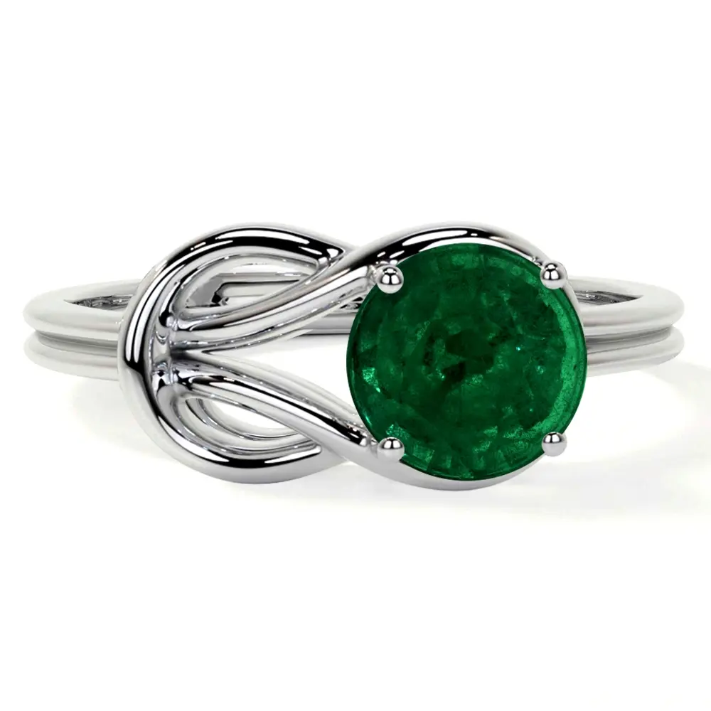 Vintage Prong Set Round Emerald Solitaire Ring(1.25cts.) AA Quality