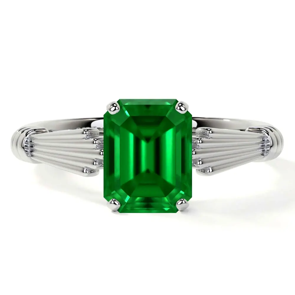 Lab Grown Emerald Cut Emerald Solitaire Ring (0.60cts) in 14k White ...