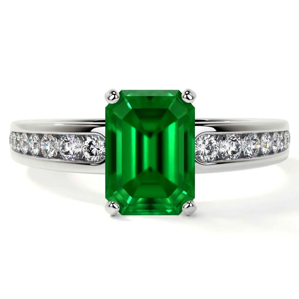 Natural Emerald Cut Emerald Prong Set Ring With Round Diamonds (0 ...