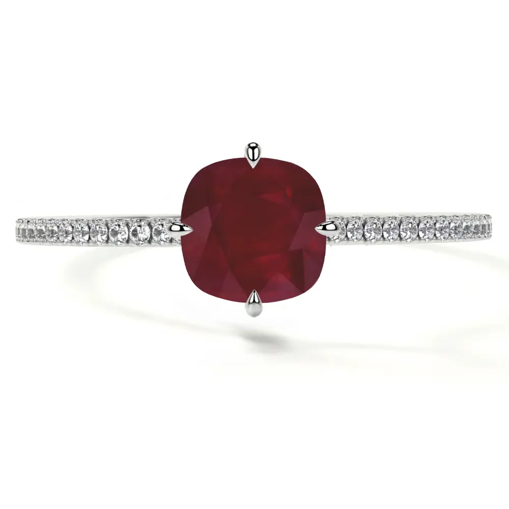 Square Cushion Prong Set Ruby Hidden Halo Ring with Petite Pave Set ...