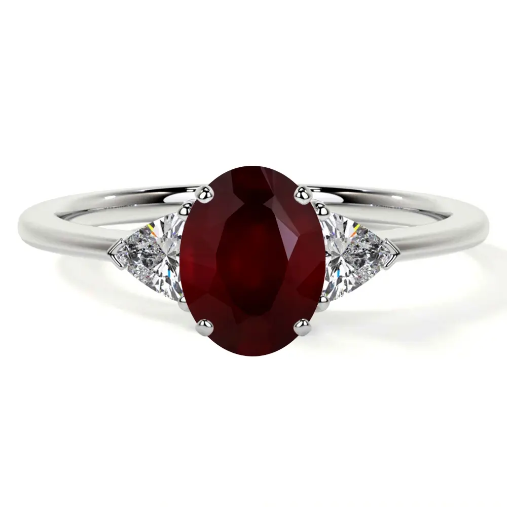 Classic Oval Ruby Three Stone Ring with Trillion Cut Side Diamonds (1 ...