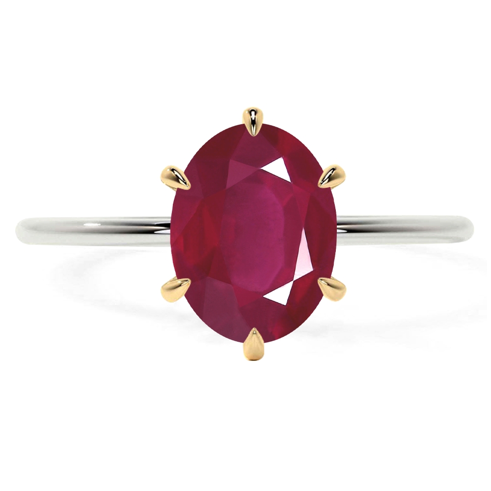 Petite Two Tone Oval Ruby Solitaire Ring (3.35cts.) A Quality