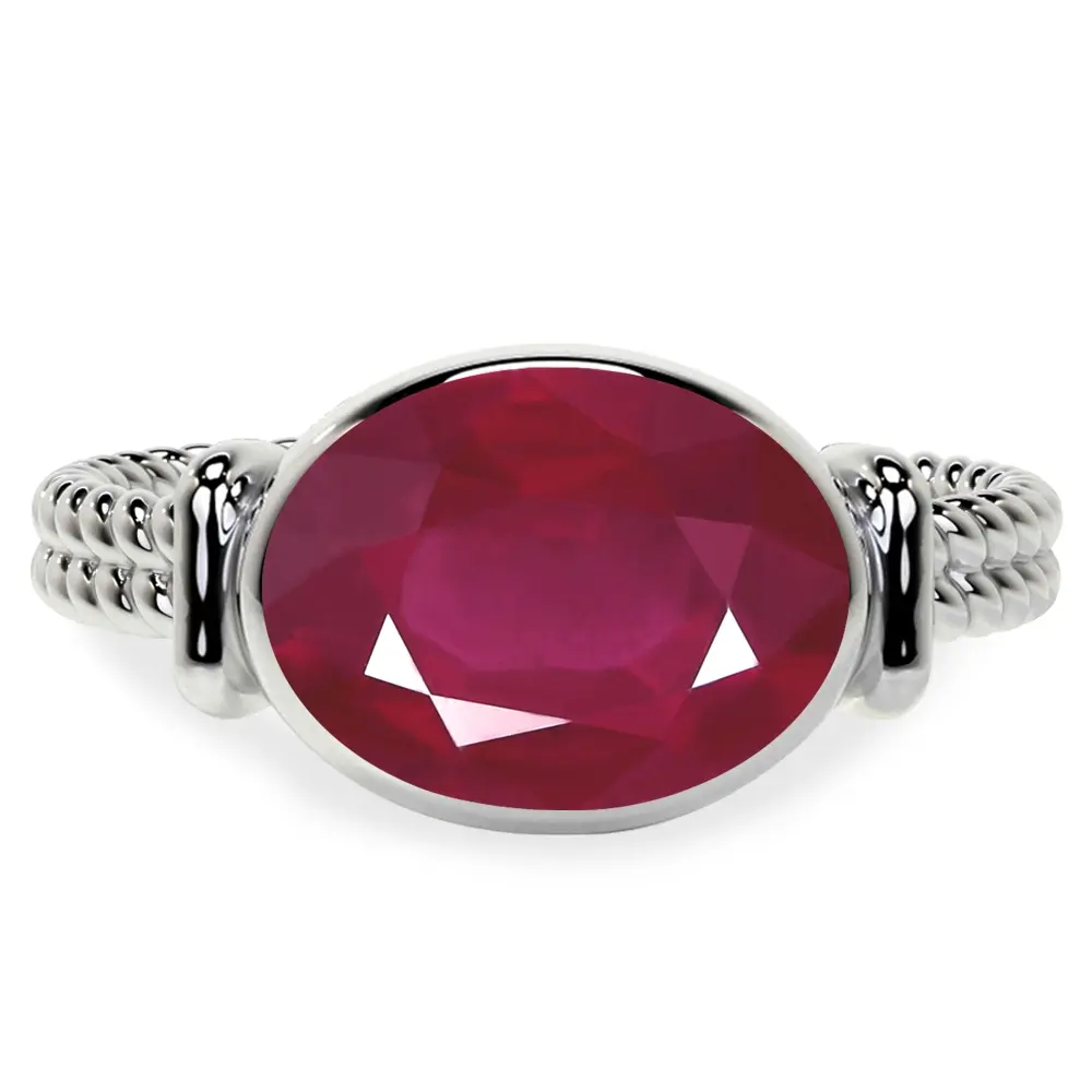 Oval Bezel Set Ruby Rope Ring(3.35cts.) A Quality