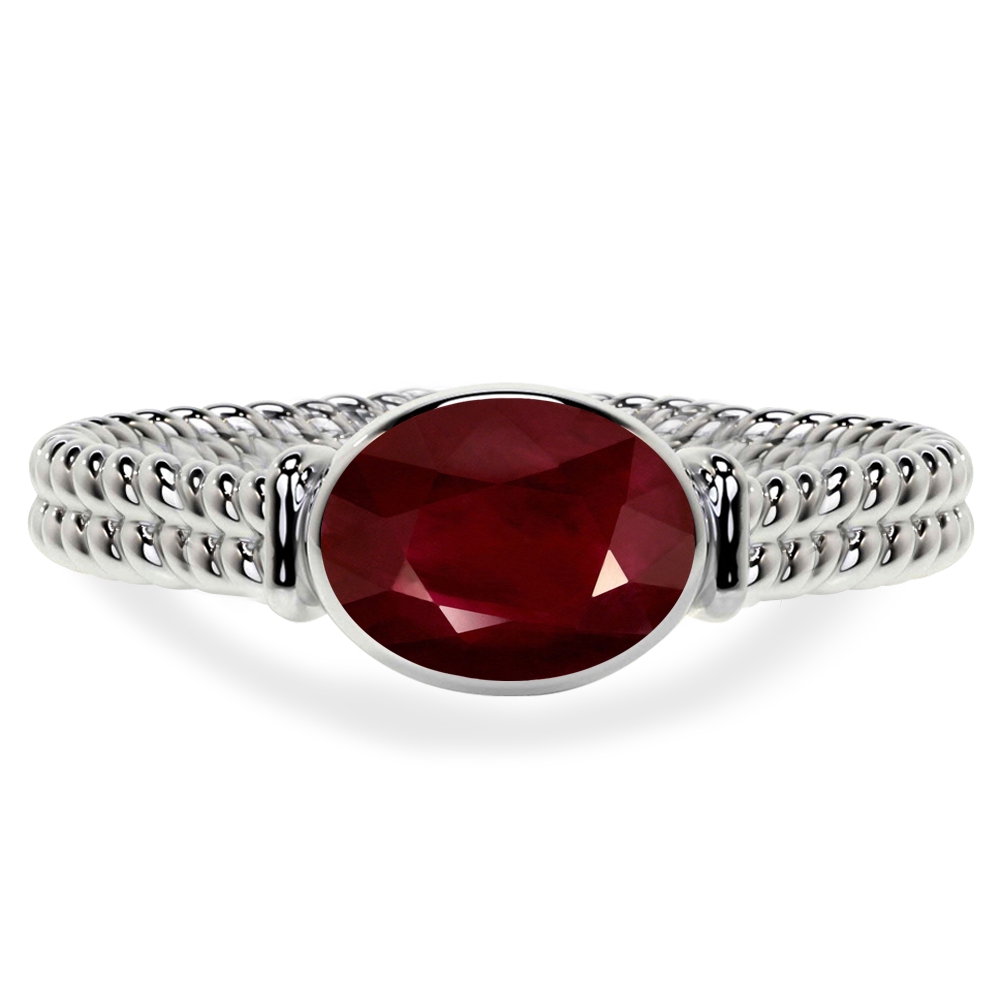 Oval Bezel Set Ruby Rope Ring(0.65cts.) AA Quality