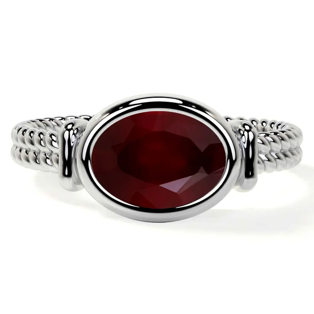 Oval Bezel Set Ruby Rope Ring(1.55cts.) AA Quality