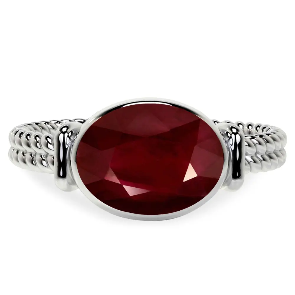 Oval Bezel Set Ruby Rope Ring(2.25cts.) AA Quality