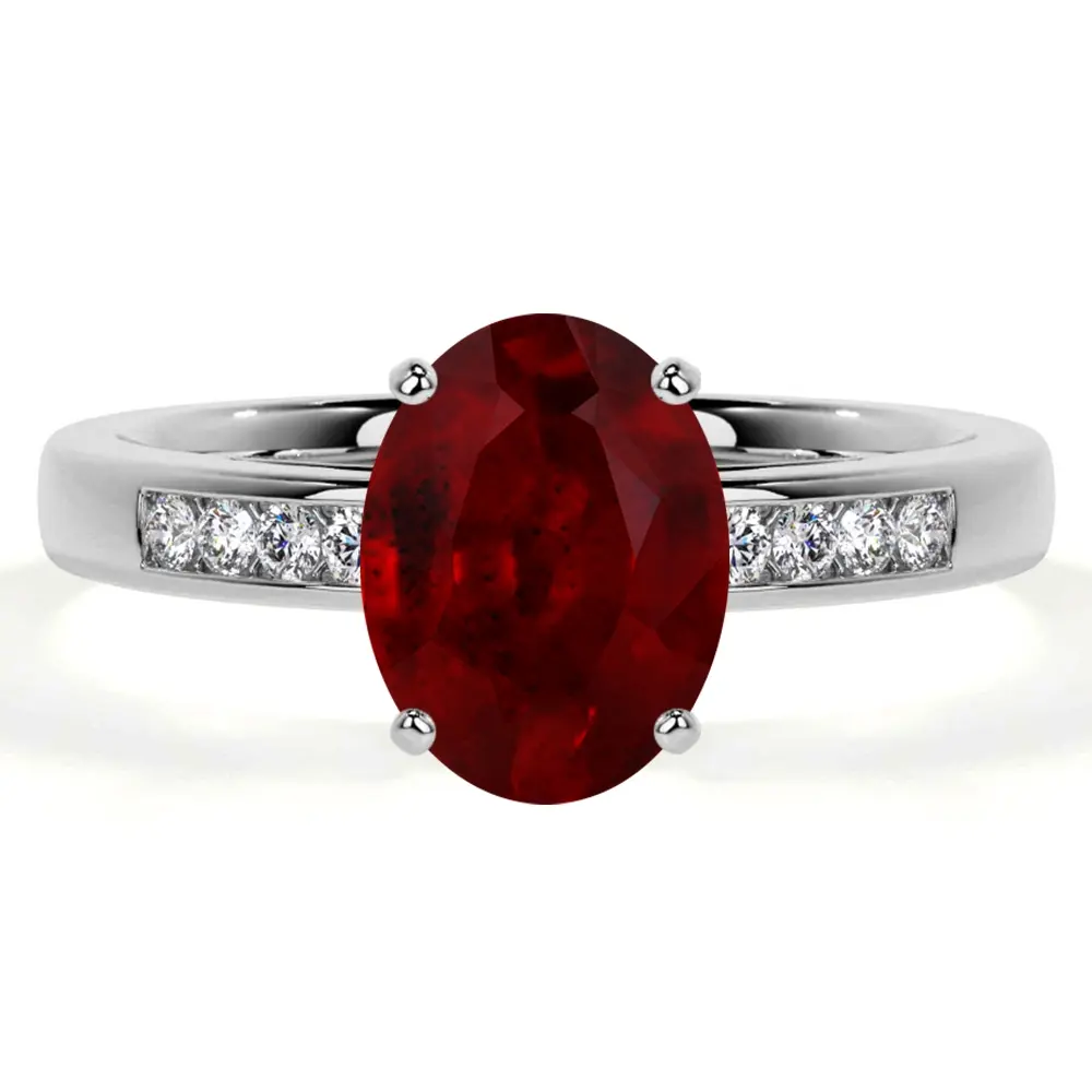 Traditional Oval Ruby Ring with Channel Set Diamonds (1.71cttw) AAA Quality