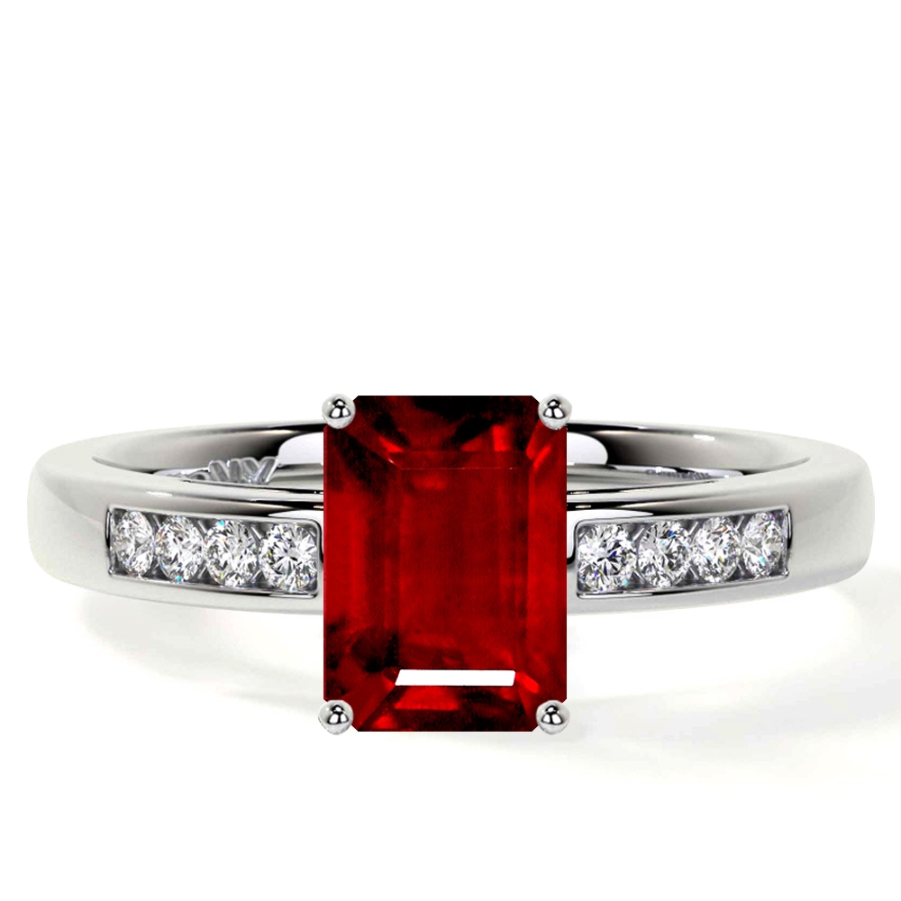 Traditional Emerald Cut Ruby Ring with Channel Set Diamonds (1.26cttw ...