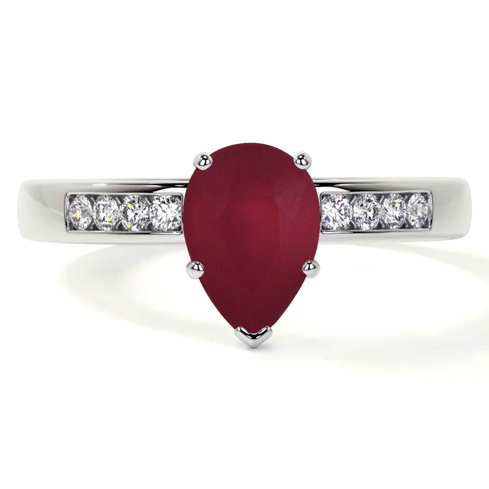Traditional Pear Shape Ruby Ring with Channel Set Diamonds (0.66cttw) A ...