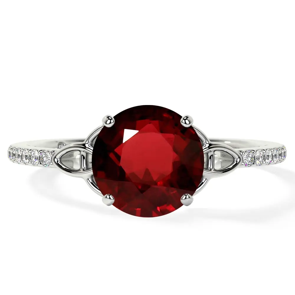 Celtic Prong Set Round Ruby Ring with Prong Set Diamonds (1.19cttw) AAA ...
