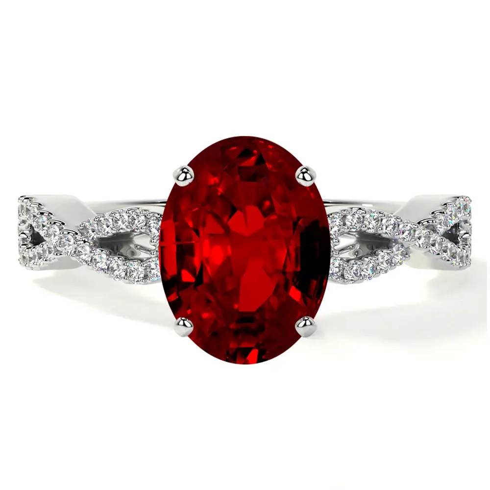 Natural Oval Cut Ruby Prong Set Ring With Round Diamonds (0.89cttw) in ...
