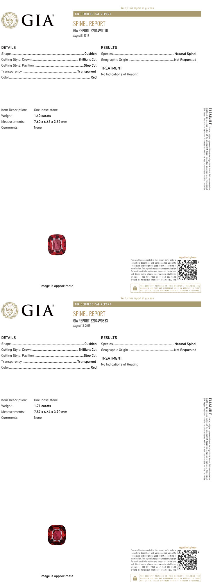 GIA Certified Untreated 3.11 cttw. Spinel Cushion Matched Pair | GemsNY